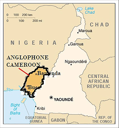 Map of Cameroon showing Anglophone Cameroon, the empirical referent ...