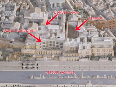 The three wings of Domitian's Palace, including an overlook of the ...