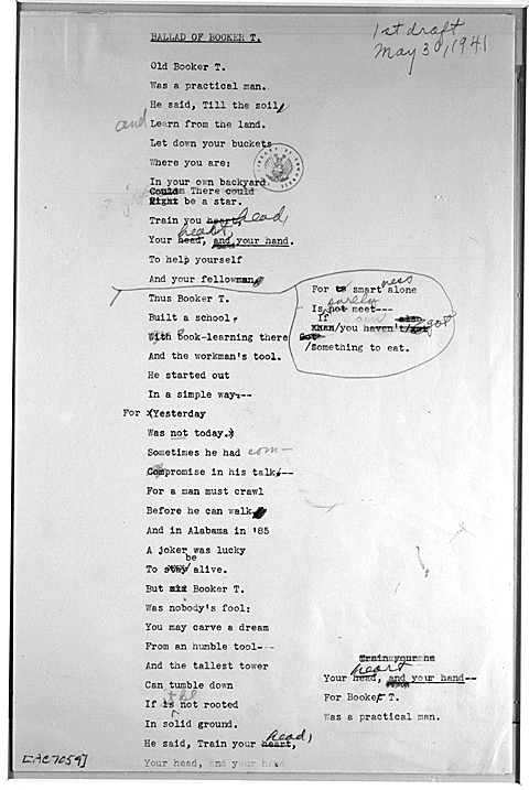 A draft of Langston Hughes' poem "Ballad of Booker T."
