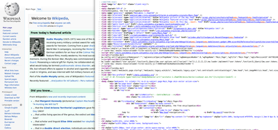 Screenshot of the HTML of wikipedia.com