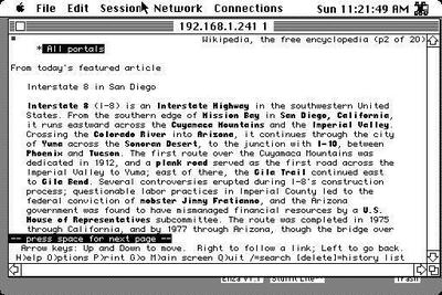NCSA Telnet - 1987 being used on a vintage Apple Macintosh