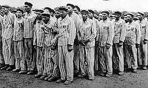 Jewish prisoners wearing uniforms in the Holocaust