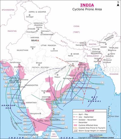 1839 India cyclone map.