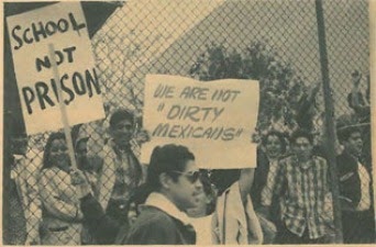 Students protesting outside school.