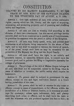 This is an image of the new Constitution that King Kamehameha V created ...