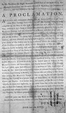 November 7, 1775 Dunmore's Porclamation