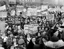 Teachers protesting in the 1930's for better pay.