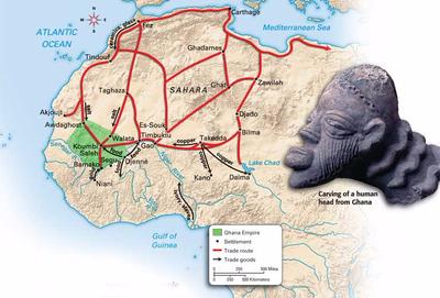800- Ghana was in control of west Africa's trade routes
