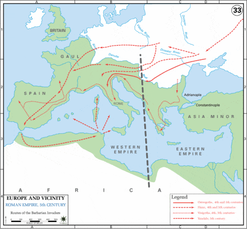 This map shows exactly where Rome was split into the Western and ...