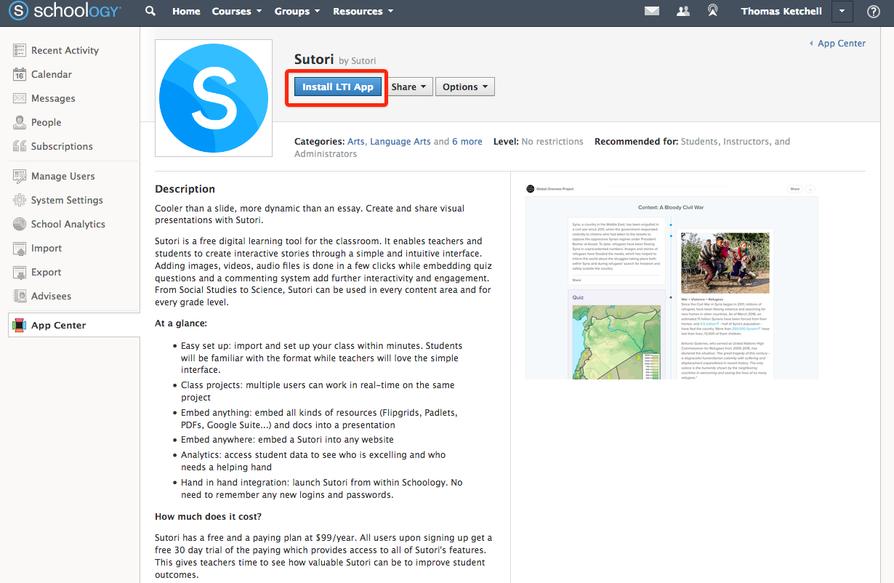 Setting Sutori up within Schoology