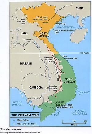 North and South Vietnam split at the demilitarized zone (17th parallel.)