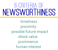 This image relates with newsworthiness. This image shows the 6 criteria ...
