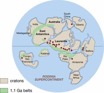 This is a map of the Supercontinent of Rodinia. This is here to show ...
