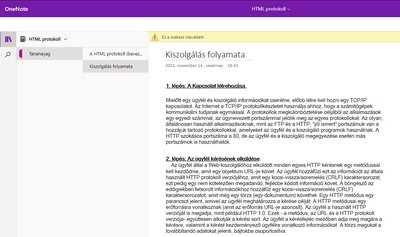 Órai tananyag a Onenote alkalmazásban