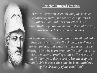 Pericles' funeral oration is an essential primary source because it ...