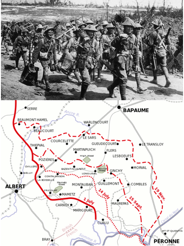 TOP PHOTO: Australian Troops at the Battle of Pozieres. BOTTOM PHOTO: A ...