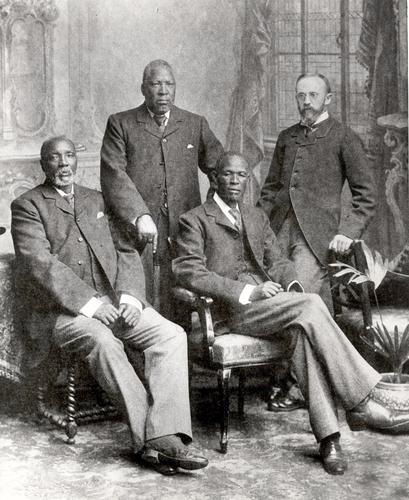Bathoen, Khama and Sebele along with their principal interpretor and ...