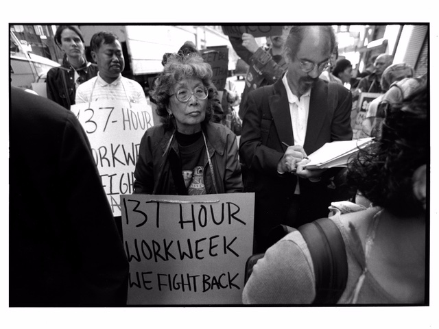 Yuri Kochiama, a well-known Asian-American activist in a labor protest ...