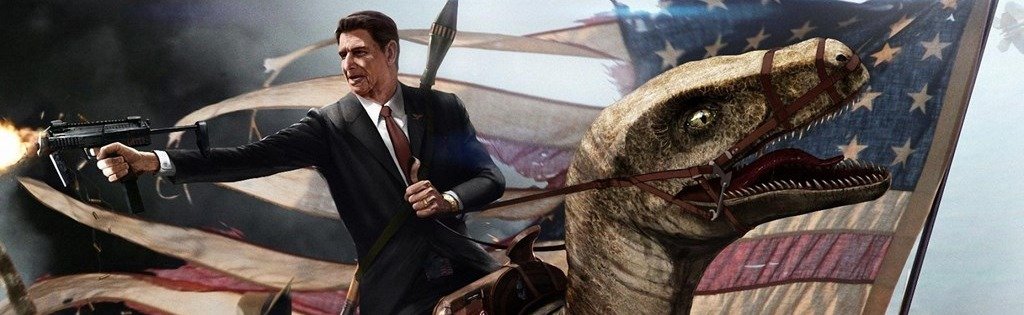 Ronald Reagan Riding A Velociraptor