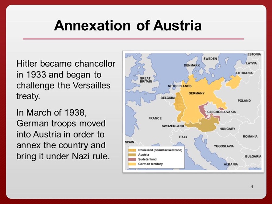 March 12, 1938 Nazis annex Austria