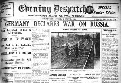 Germany declares war on Russia August 1st, 1914