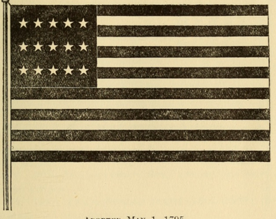 The 1775 flag of 15 stars and 15 stripes.