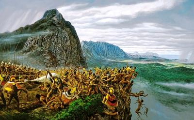 King Kamehameha's army during the battle of Nu'uanu.