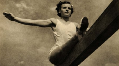 This is an image of a Team USA gymnast at the Berlin Olympics in 1936.