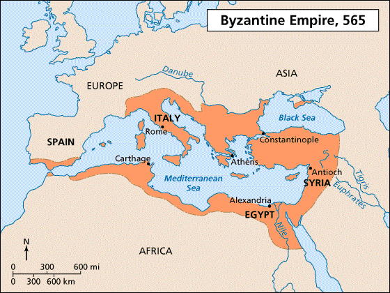 Map of Byzantine Empire, 565