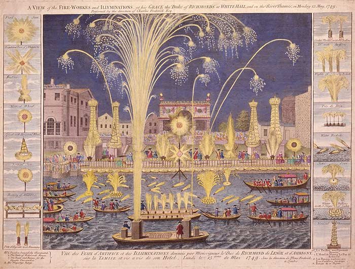 Korabeli ábrázolás az 1749-es tűzijátékról.