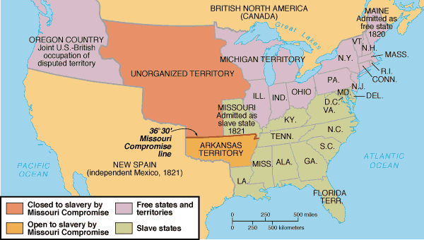 Map of the United States after The Compromise of 1820