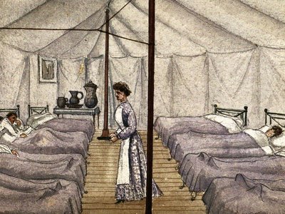 This image is showing a women help heal the people who are infected ...