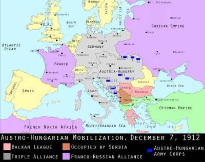 The map shows the mobilization of Austria- Hungarian