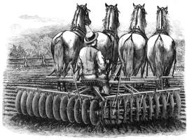 Increased food production with the help of a machine and horses.