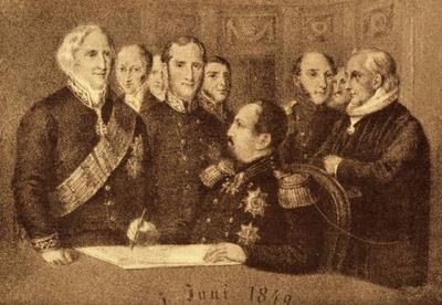 Frederik underskriver grundloven 1849