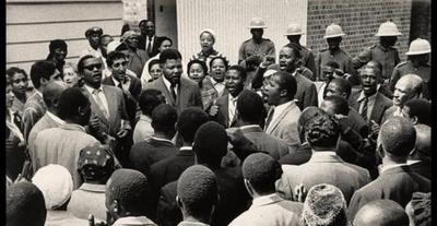 Everyone rallying around Mandela against apartheid.