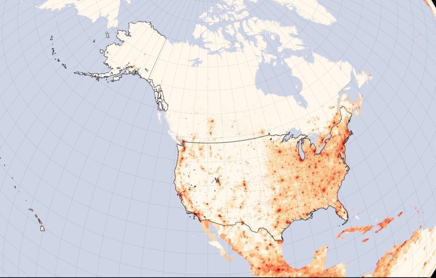 Population density map of North America