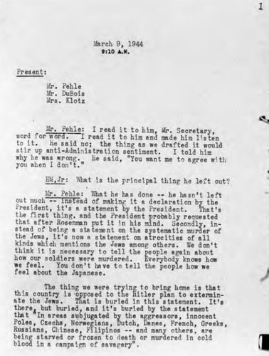 John Pehle, "Pehle reports on talk with Rosenman, in a meeting with HMJ ...