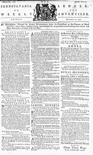 The Pennsylvania Ledger or The Weekly Advertiser after the British ...