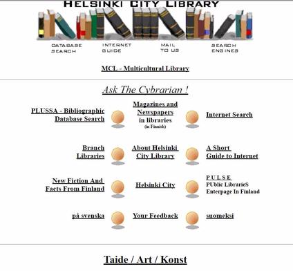 Helsinki City Library website c. 1997