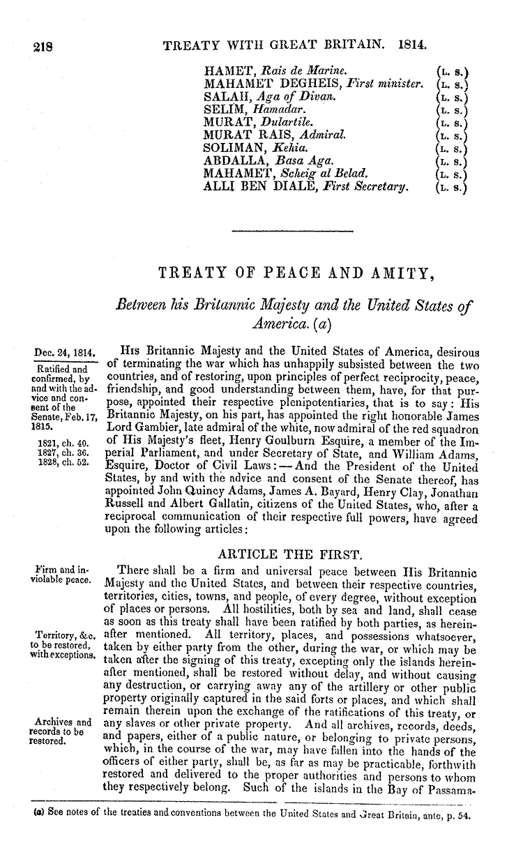 1814 - Treaty of Ghent
