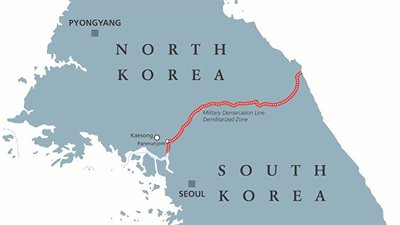 Korea is divided at the 38th parallel by the United States and Soviet Union