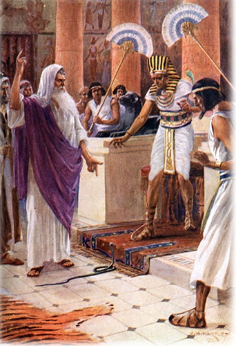 Moses warning Pharaoh of the plagues