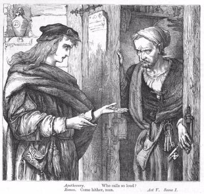 Romeo buys poison from a apothecary.
