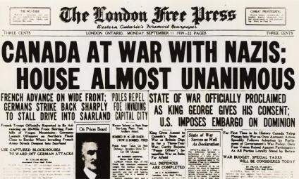 Example of a newspaper at the time when a country like Canada declared war