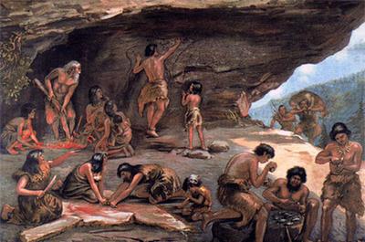 This image shows the Paleolithic using fire as they were the ones who ...