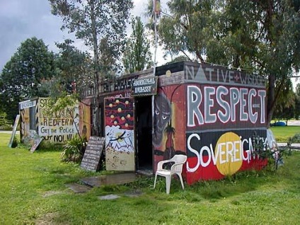 The Tent Embassy in 2013, standing on the lawns of Old Parliament House ...
