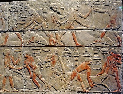 Klanje goveda, egipatski grobni reljef, oko 2300. pr. Kr., vapnenac