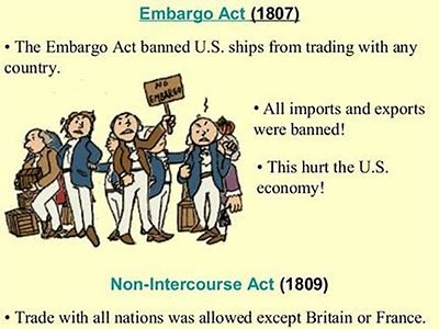 1809: Embargo act is replaced with the non-intercourse act