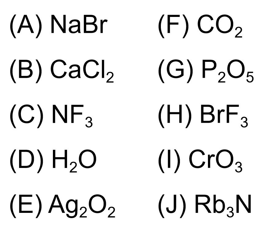 10 chemical formulas that are used to assess "ionic" vs "covalent" bond ...